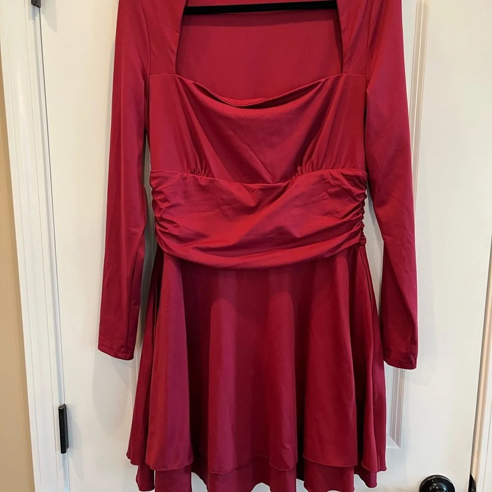 OYS | Dresses | Oys Winered Fit Flare Dress Square Neck Snatched Waist ...